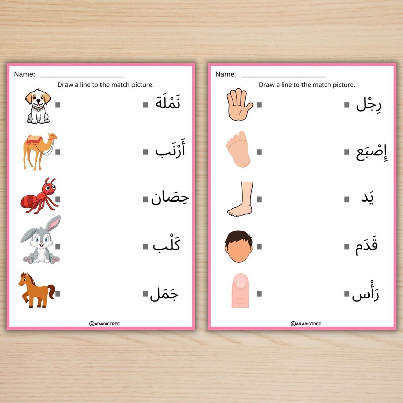 Arabic Vocabulary Matching Worksheet for Kids (instant Download) - Etsy