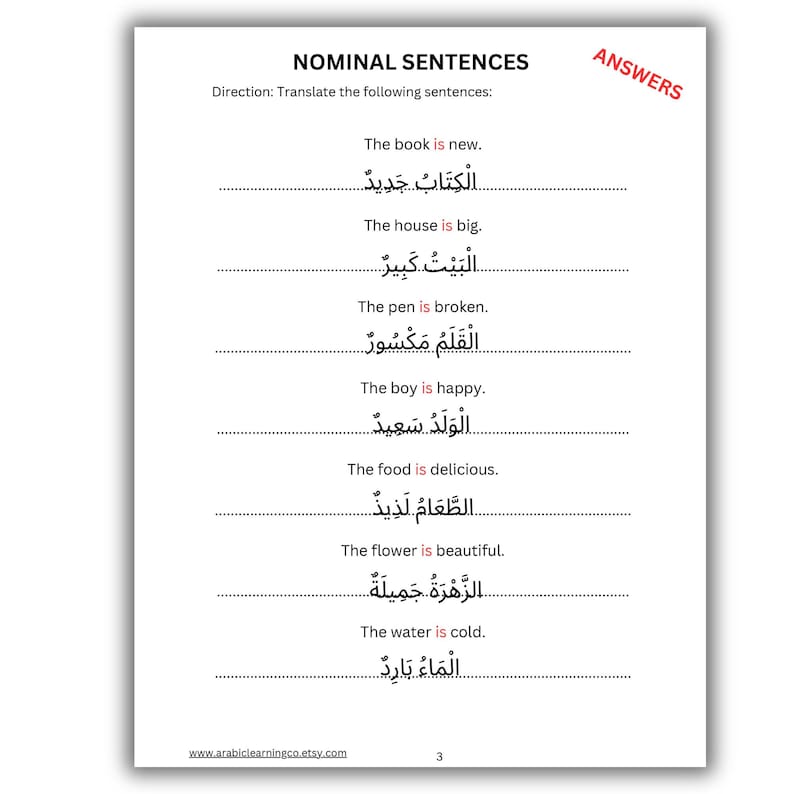 Arabic Grammar Worksheets: Master Nominal Sentences (الجملة الاسمية ...