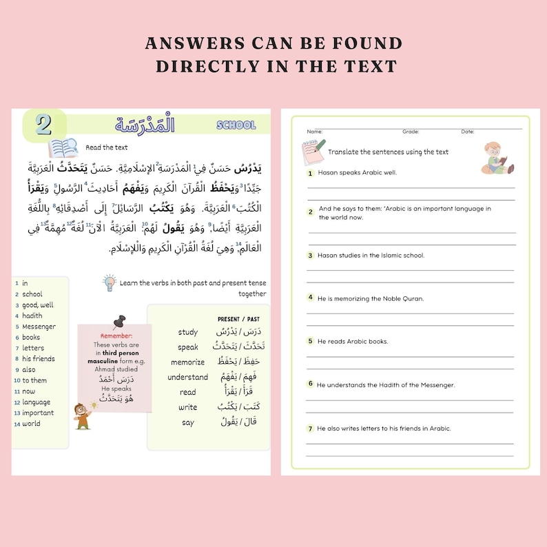 Arabic Simple Reading & Learning Worksheets, Printable, PDF - Etsy