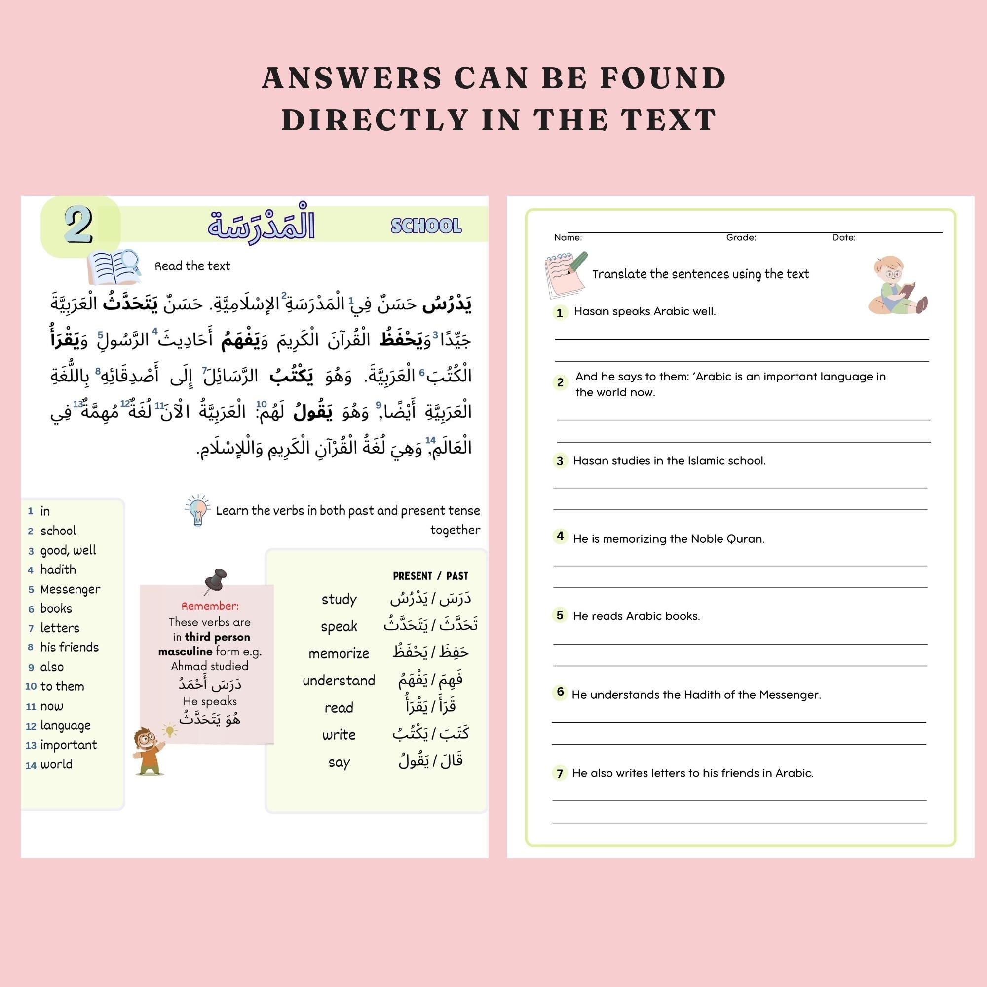 Arabic Simple Reading & Learning Worksheets, Printable, PDF - Etsy