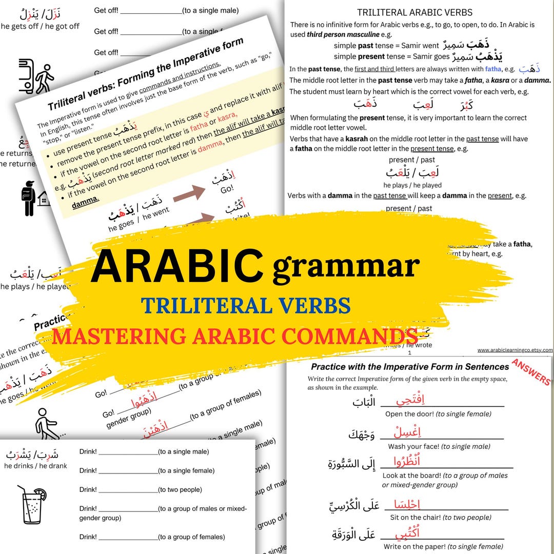 Arabic Grammar Imperative Verbs Worksheets – Learn Commands in Arabic ...
