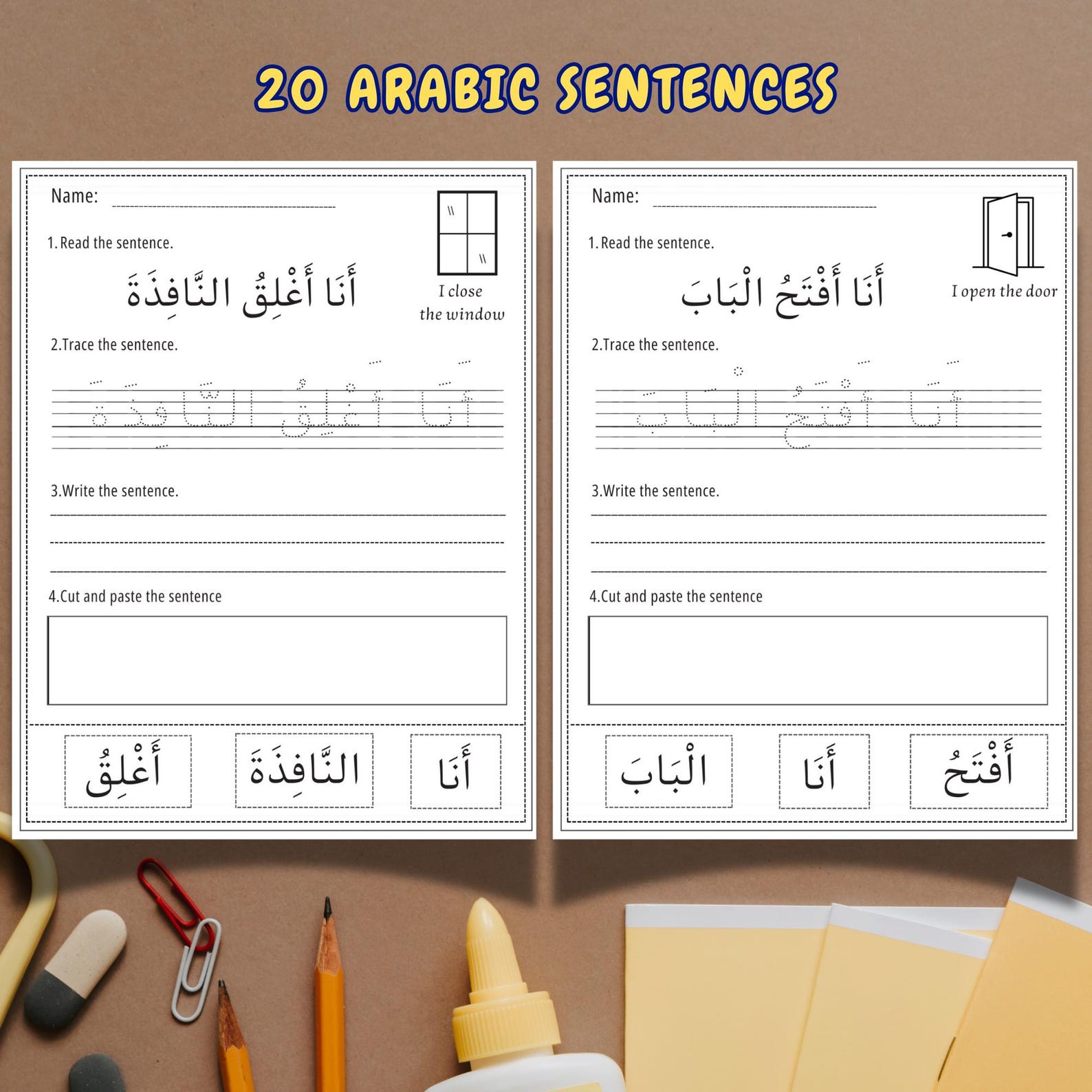Arabic Sentences Learning Tracing Writing Practice Worksheets Digital ...