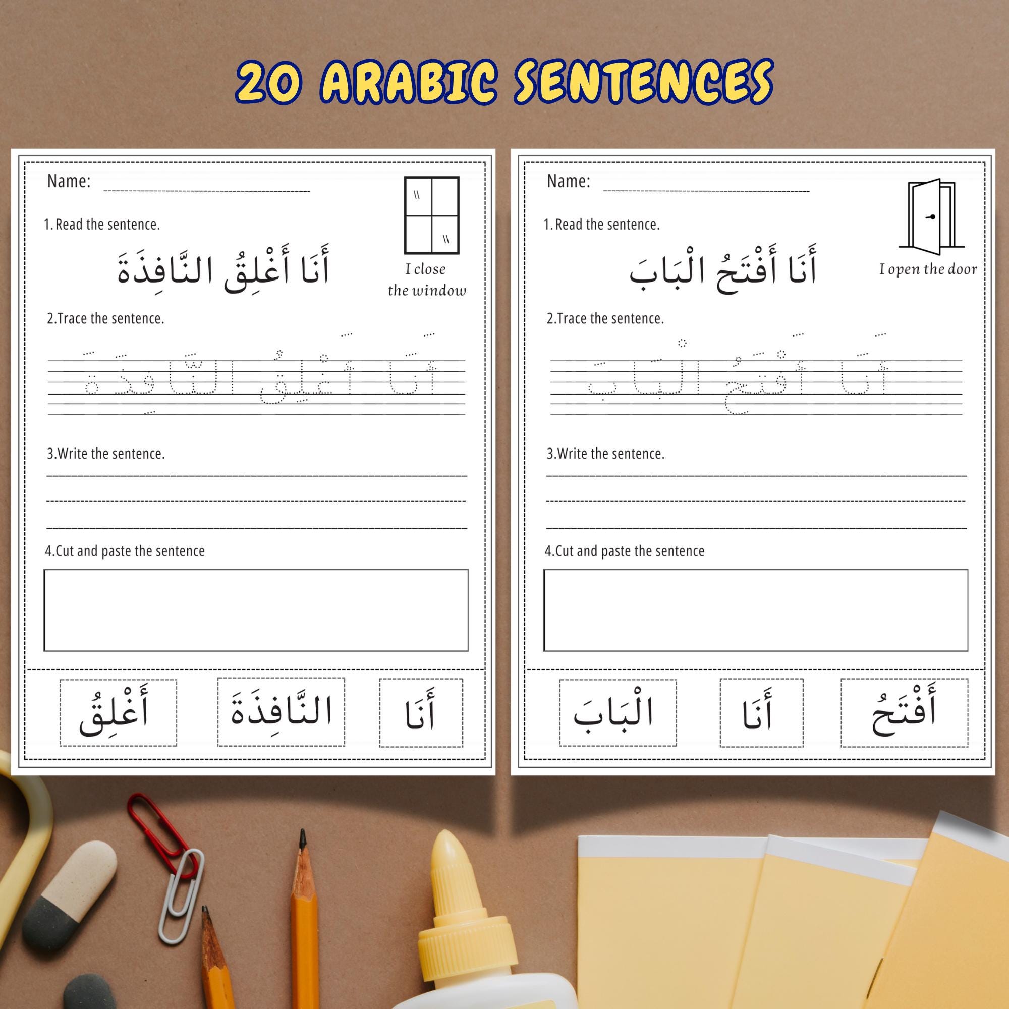 Arabic Sentences Learning Tracing Writing Practice Worksheets Digital ...