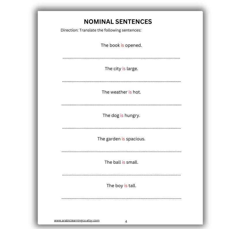 Arabic Grammar Worksheets: Master Nominal Sentences (الجملة الاسمية ...