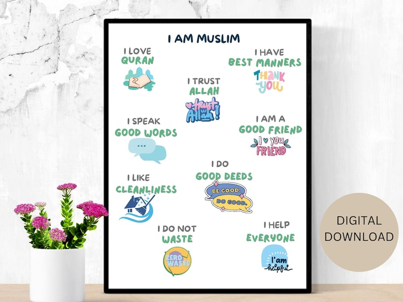 Islamic Affirmations Poster Printable for Muslim Kids, Wall Art, Gift ...
