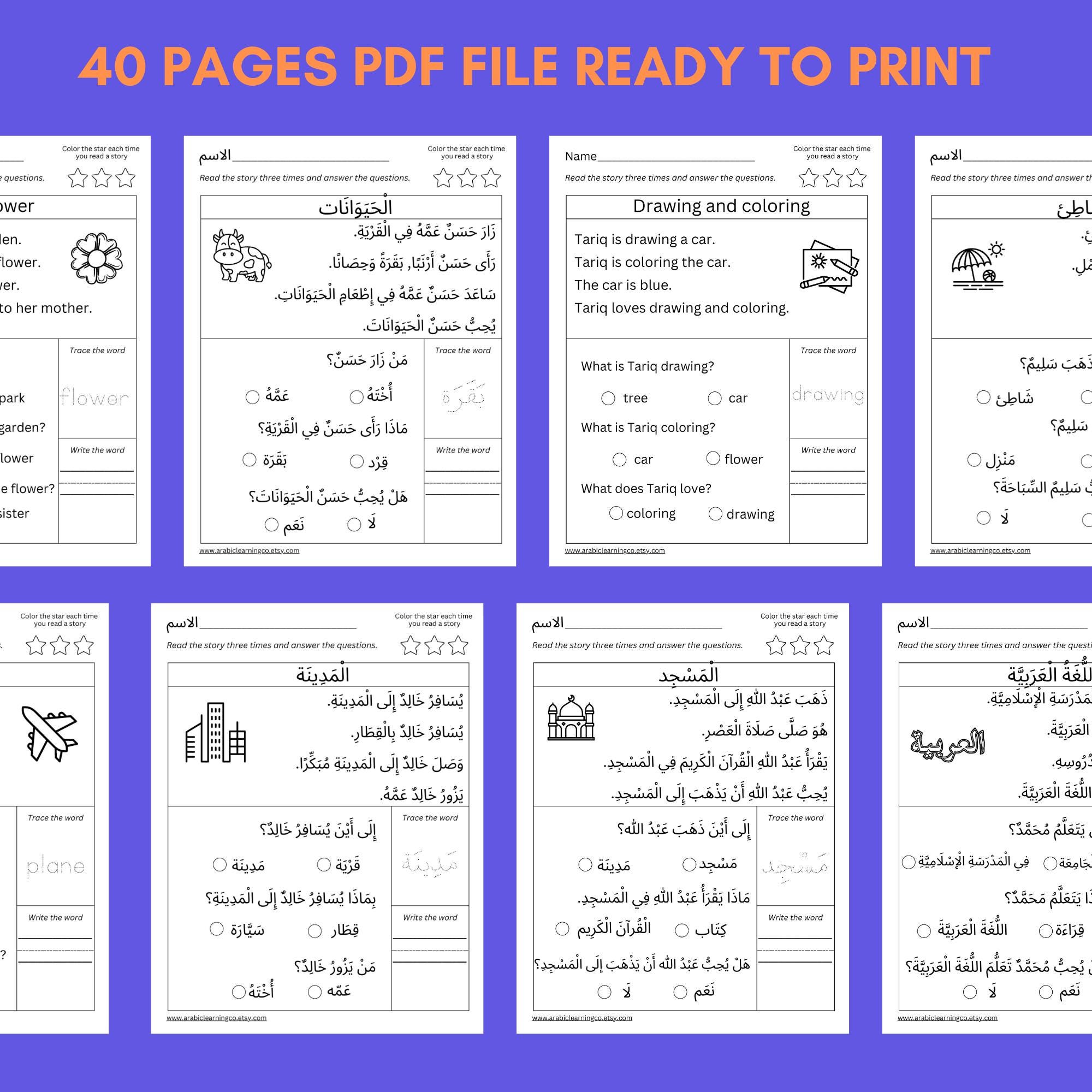 Arabic Reading Comprehension Worksheets for Kids & Beginners ...