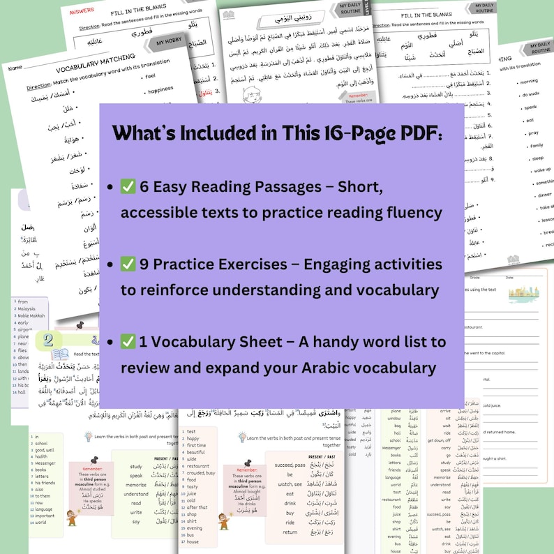 Arabic Reading & Vocabulary Worksheets PDF | Intermediate Arabic ...