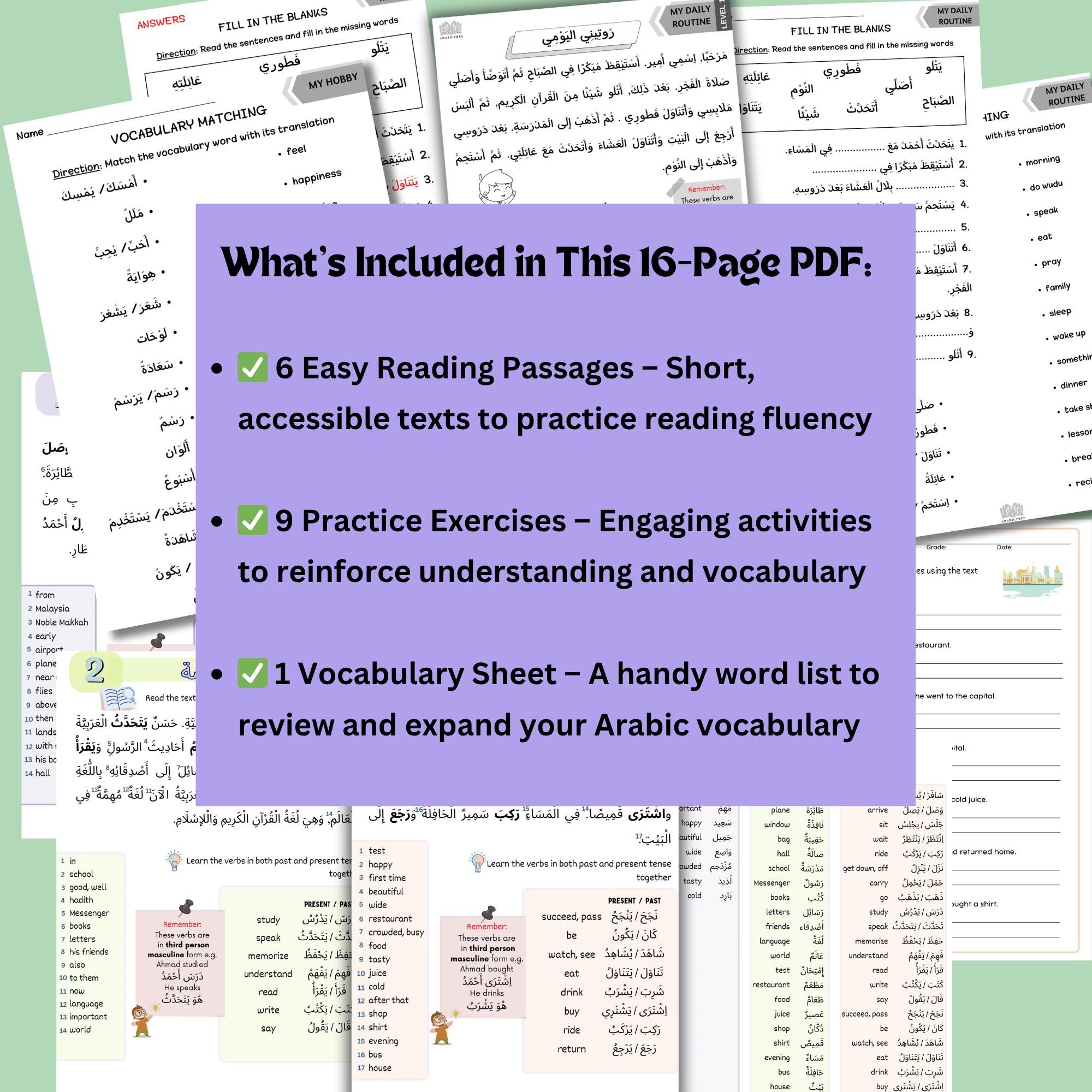 Arabic Reading & Vocabulary Worksheets PDF | Intermediate Arabic ...