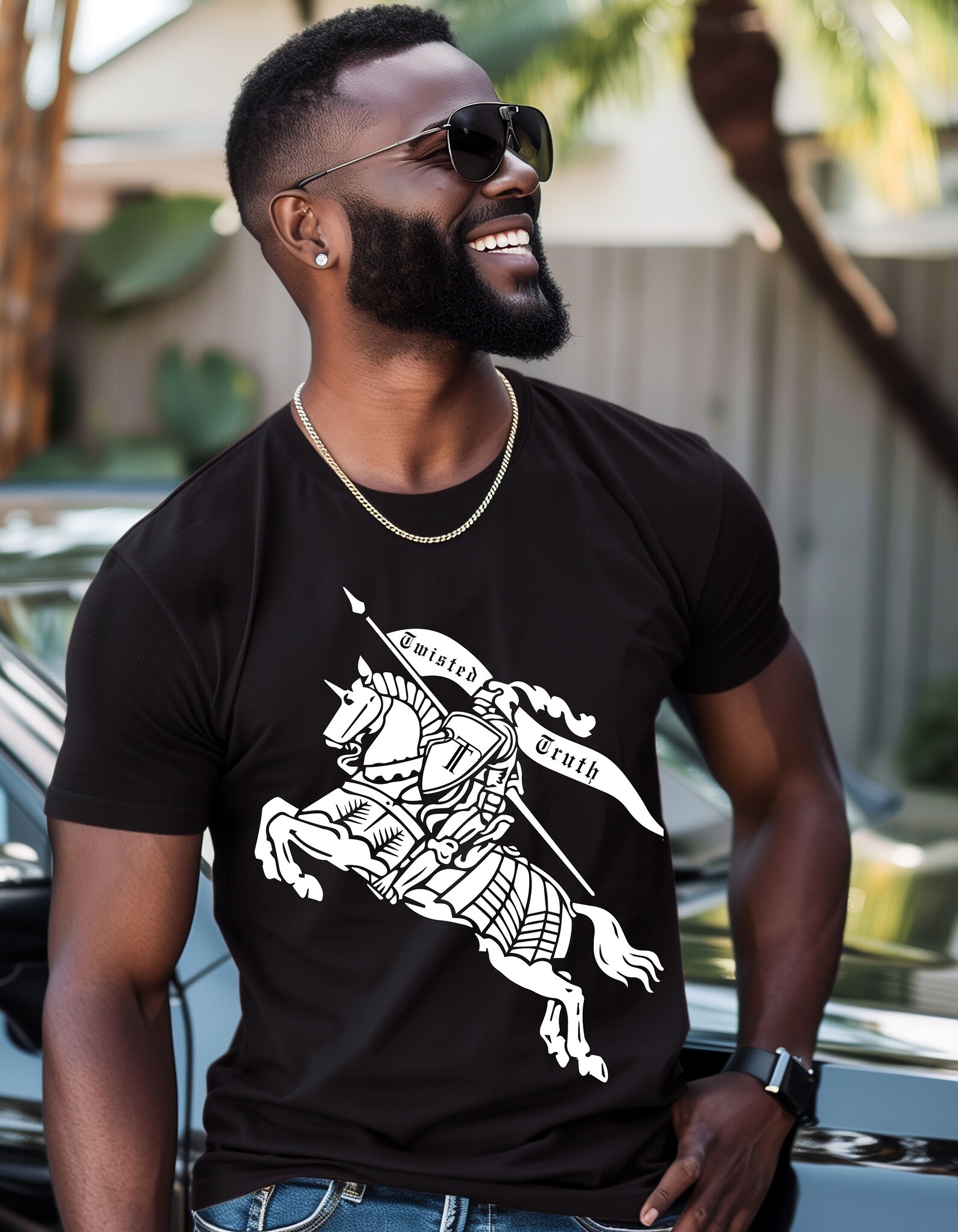 Medieval Knight Graphic T-shirt, Vintage Warrior Design Tee, Retro ...