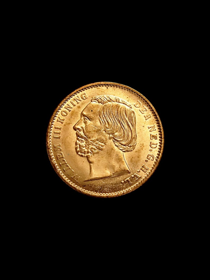 Netherlands 10 Gulden 1850–1858 Willem III – Gold-plated Historic ...