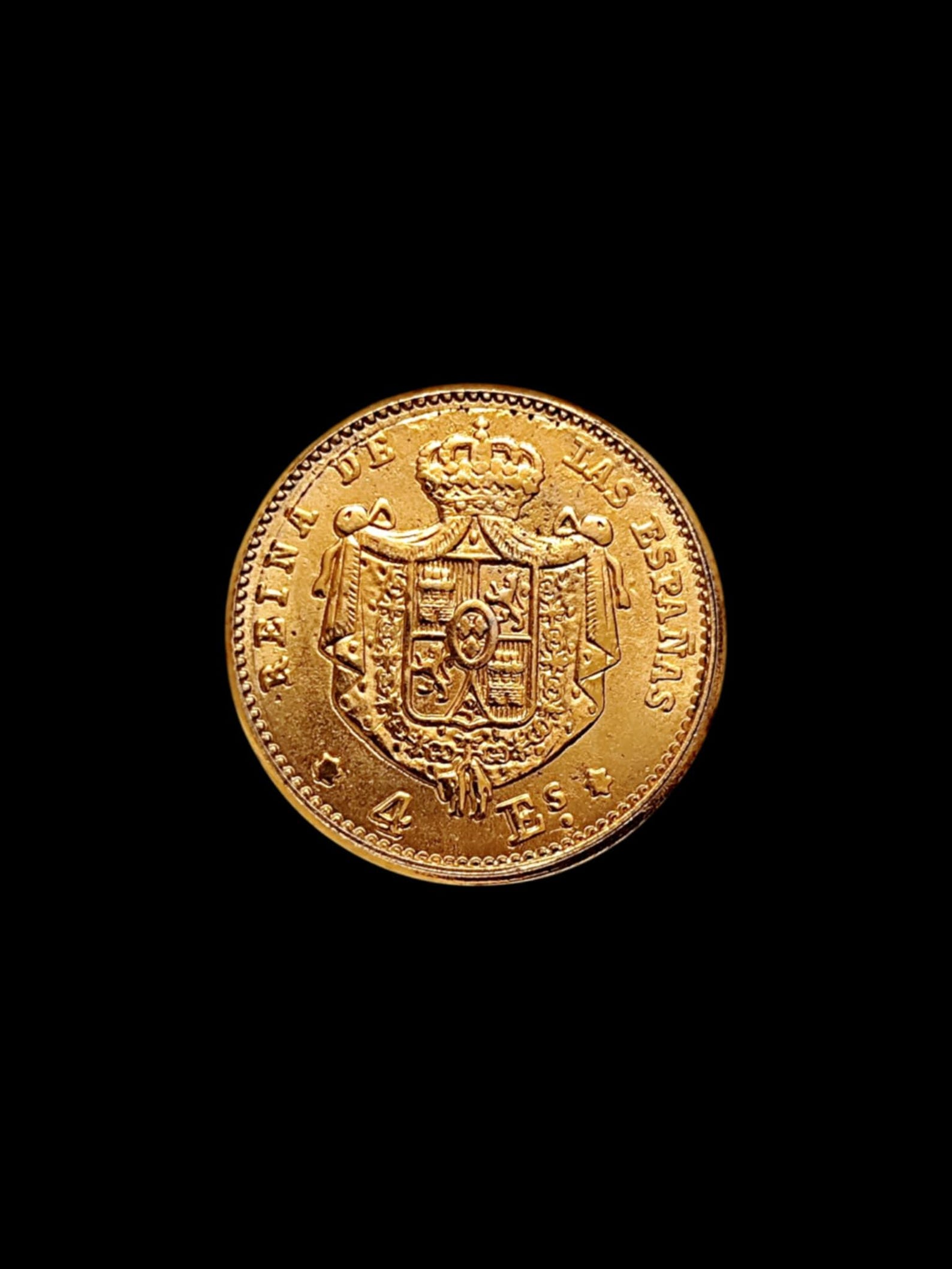 Spain 4 Pesetas, 1868 – Queen Isabella II Gold-plated Commemorative ...