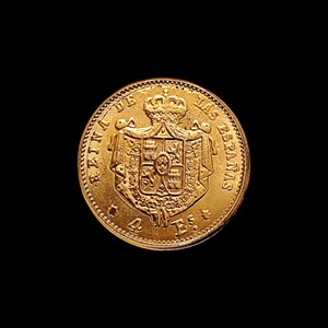 Spain 4 Pesetas, 1868 – Queen Isabella II Gold-plated Commemorative ...