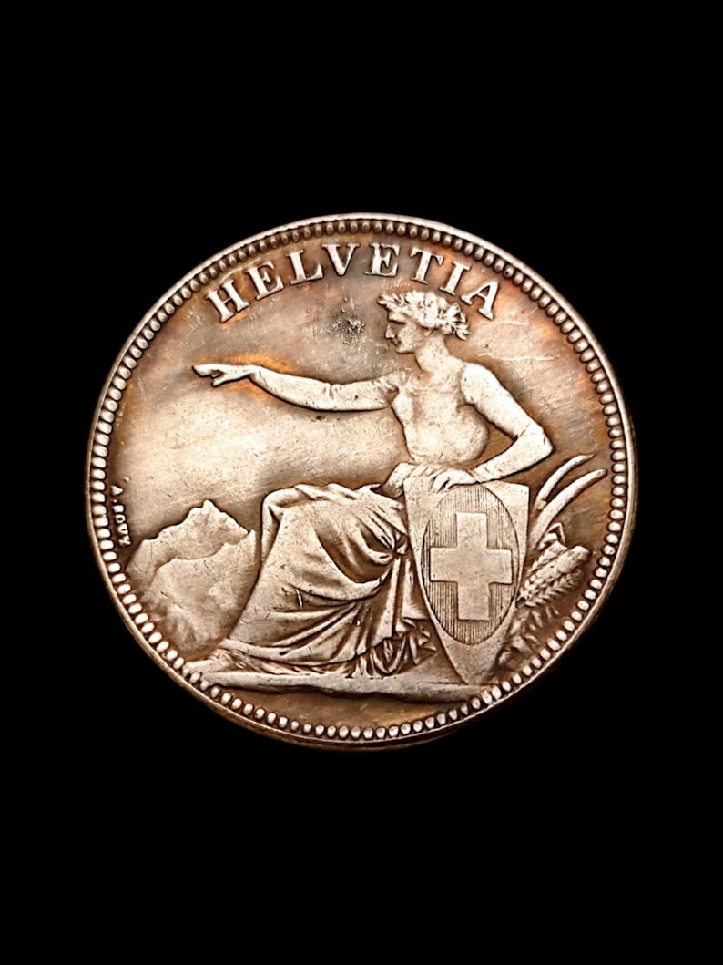 1886 Switzerland 5 Francs Helvetia Silver Plated Commemorative Coin ...