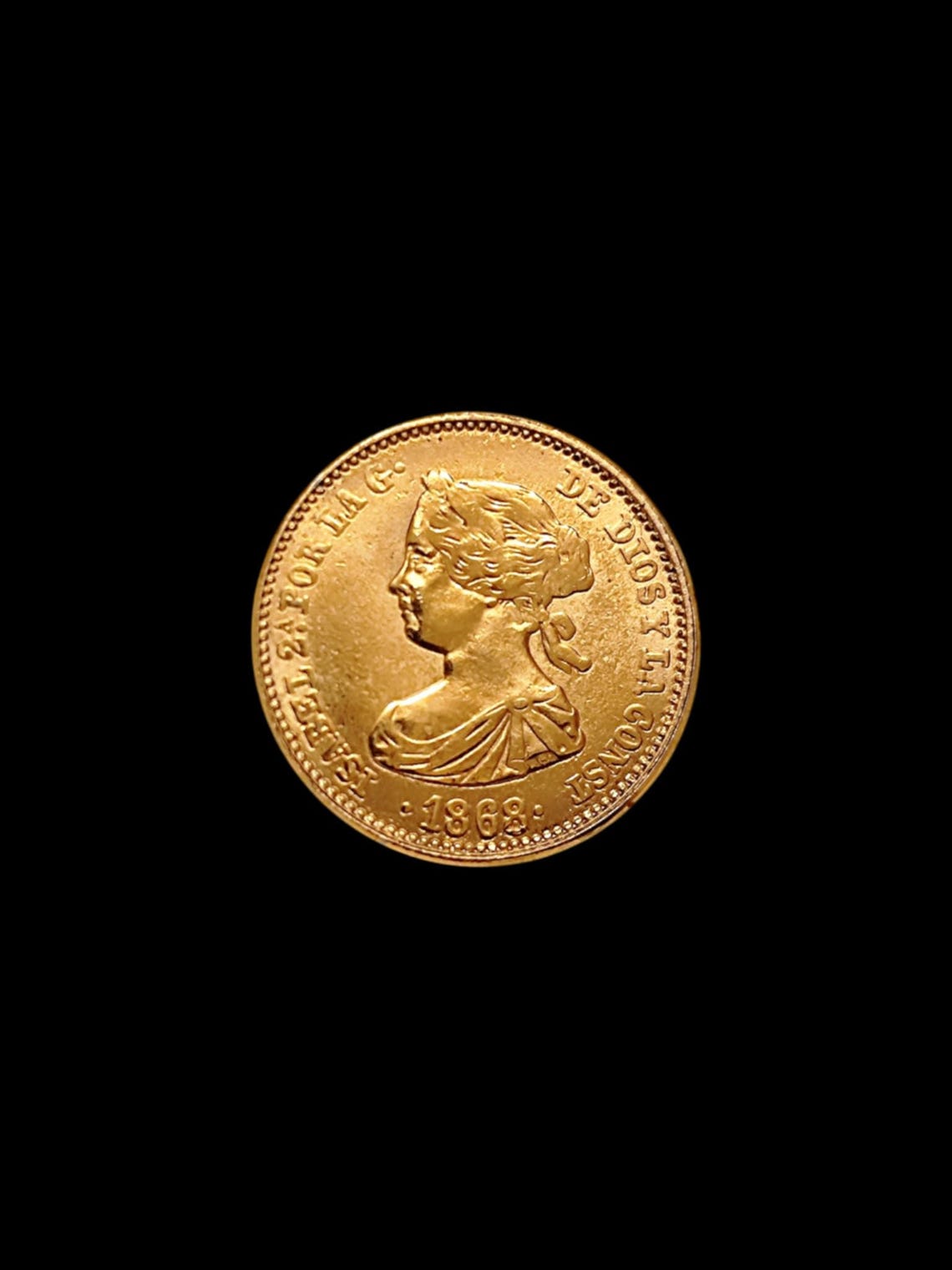 Spain 4 Pesetas, 1868 – Queen Isabella II Gold-plated Commemorative ...