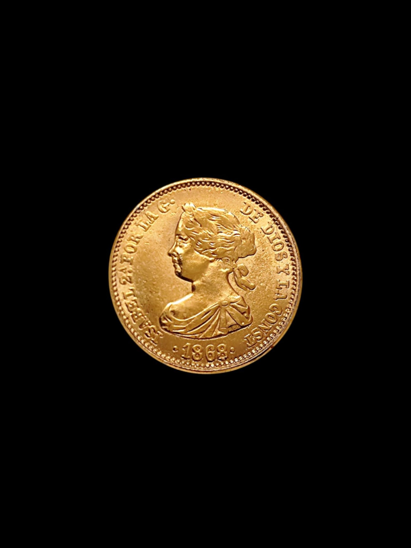 Spain 4 Pesetas, 1868 – Queen Isabella II Gold-plated Commemorative ...
