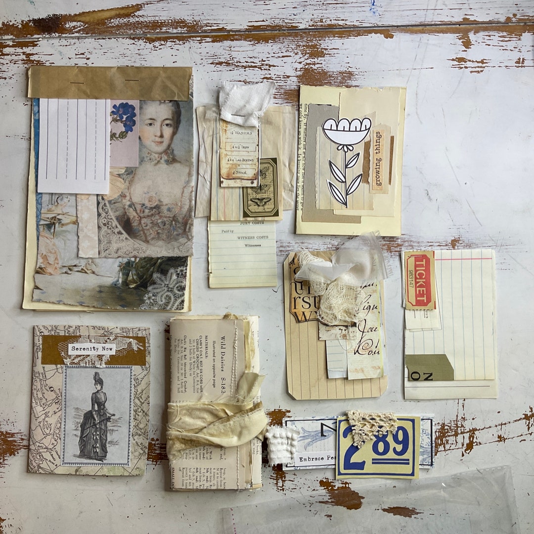 Set 8 Handmade Journal Ephemera Pieces, Stacked Journal Cards, Tags ...