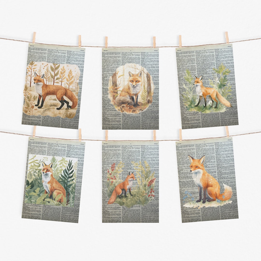 Botanical Fox Dictionary Prints Wall Art, Wall Decor Fox Prints Set 6 ...