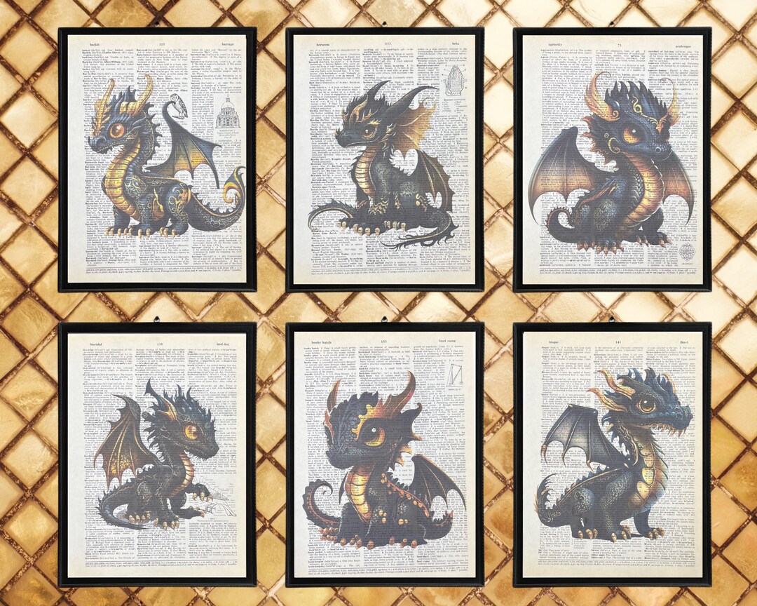Dragon Dictionary Prints Baby Dragon Magical Art Print Black Dragons ...