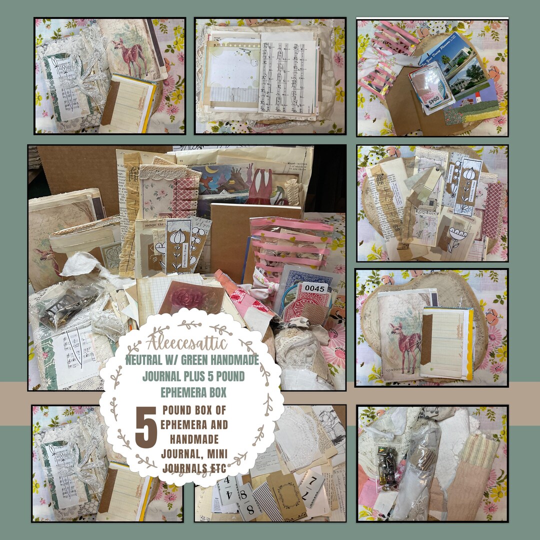 Junk Journal Bundle Plus Bonus Handmade Neutral W/ Green Junk Journal & Ephemera Vtg Paper ...