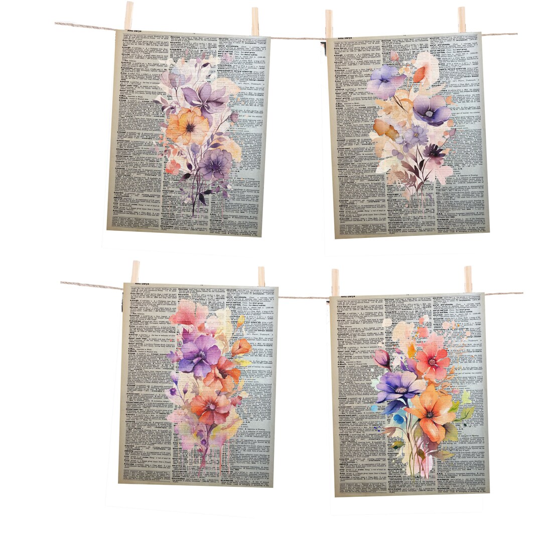 Flower Themed Dictionary Prints, Watercolor Floral Dictionary Art ...