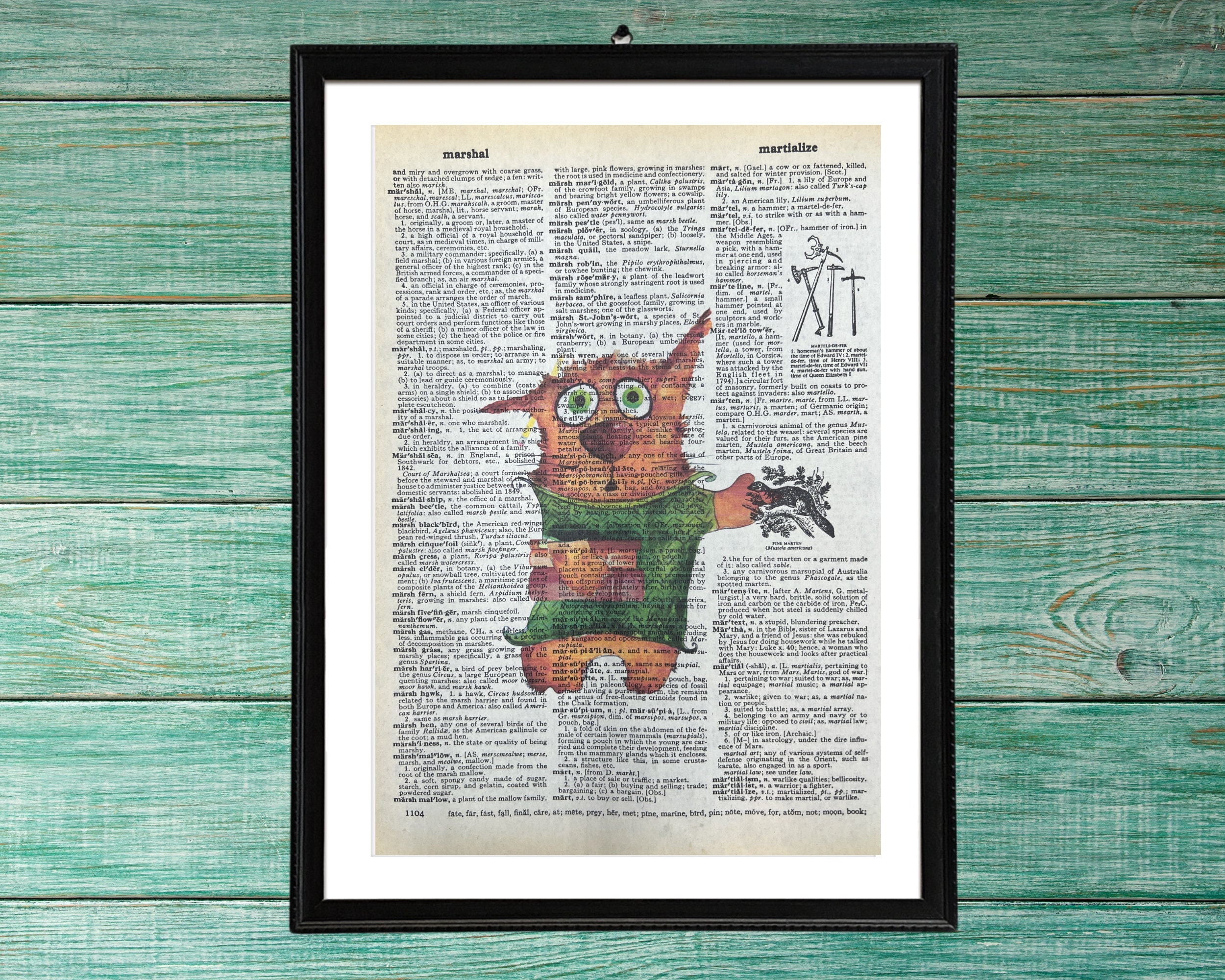 Cute School Cat Themed Dictionary Prints, Fat School Cat Wall Decor ...