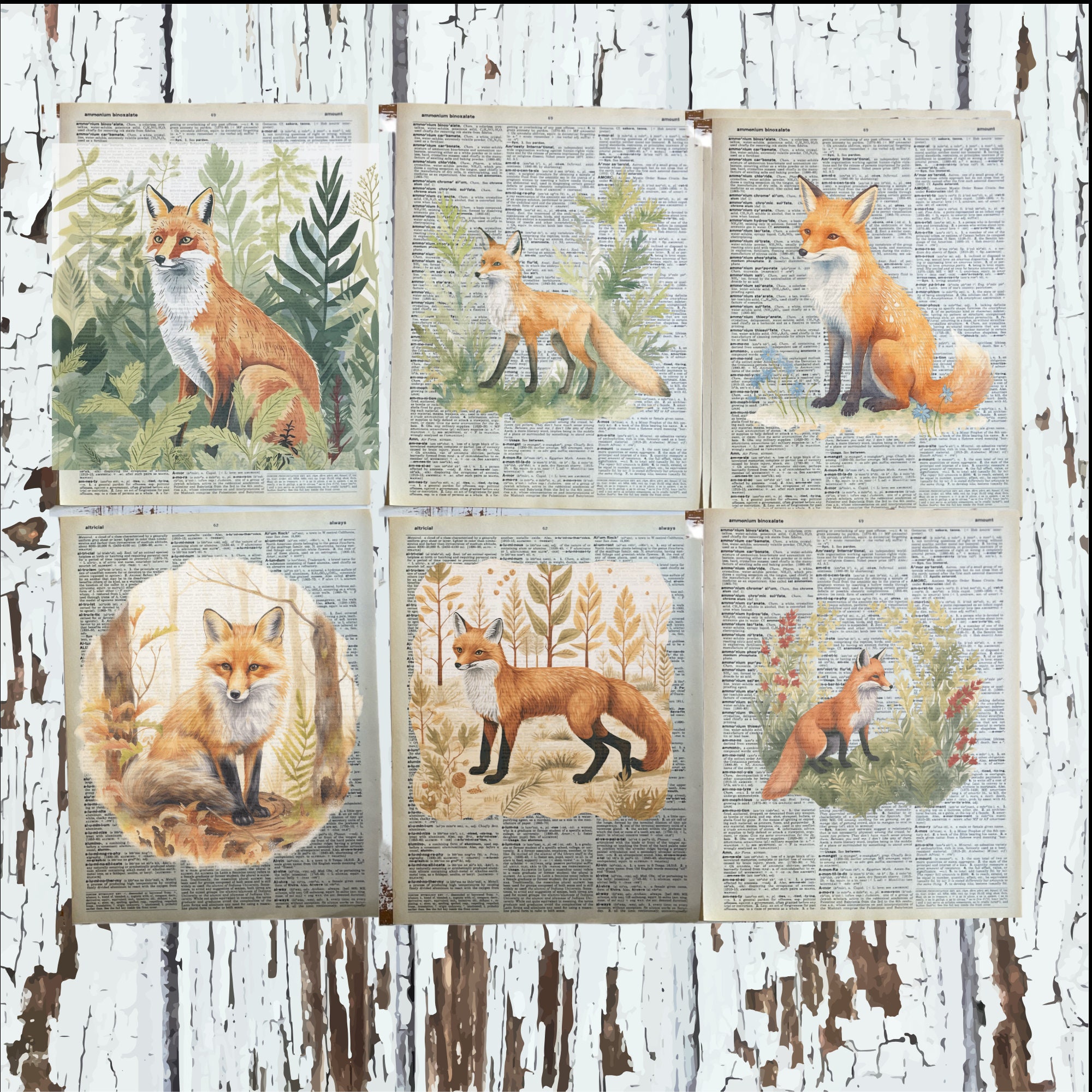 Botanical Fox Dictionary Prints Wall Art, Wall Decor Fox Prints Set 6 ...