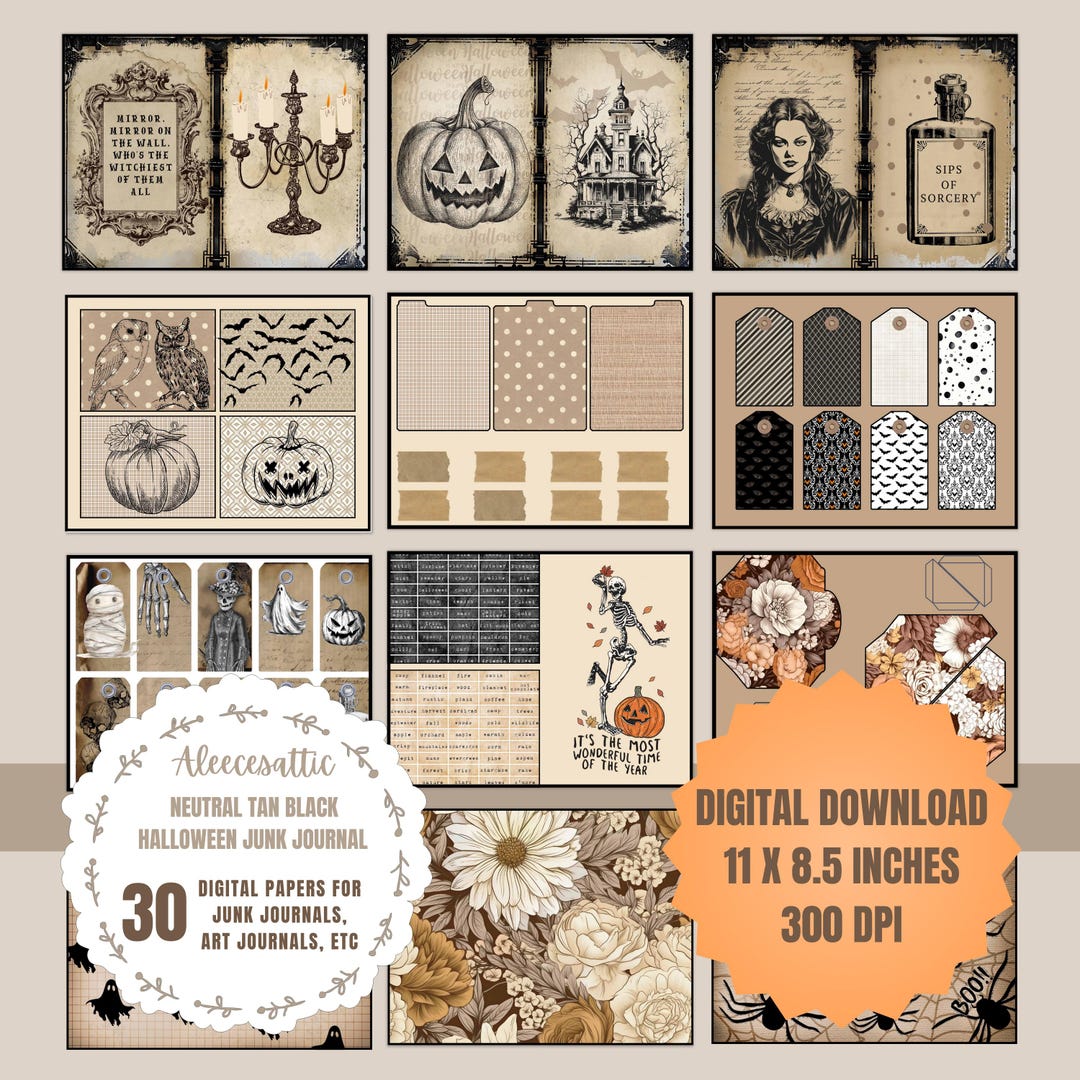 Spooky Halloween Neutral Junk Journal, Vintage Halloween Print, Neutral ...