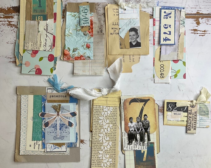 Set 8 Handmade Journal Ephemera Pieces Stacked Journal Cards Tags