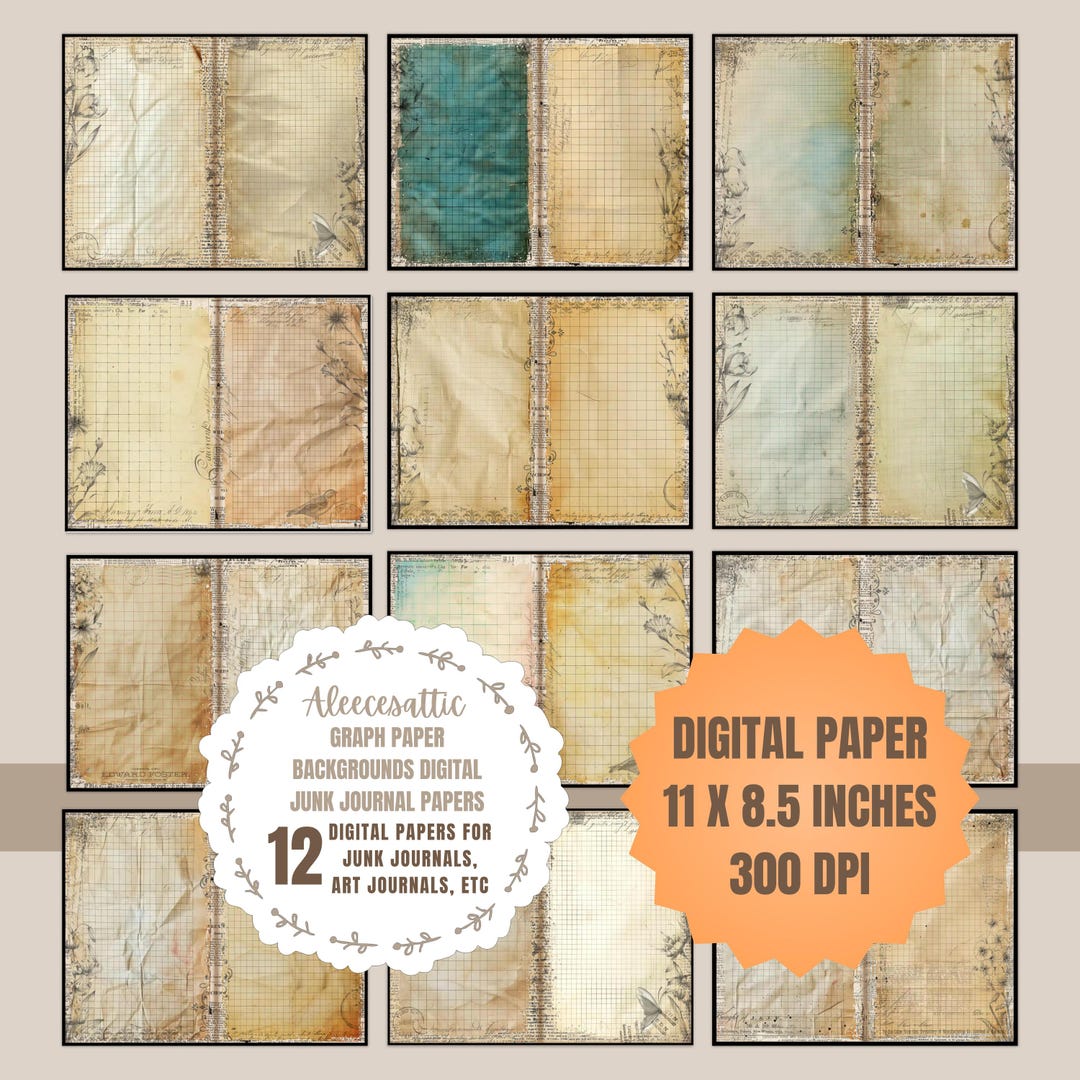 Graph Paper Junk Journal Digital Download Pages, Mixed Media Paper ...