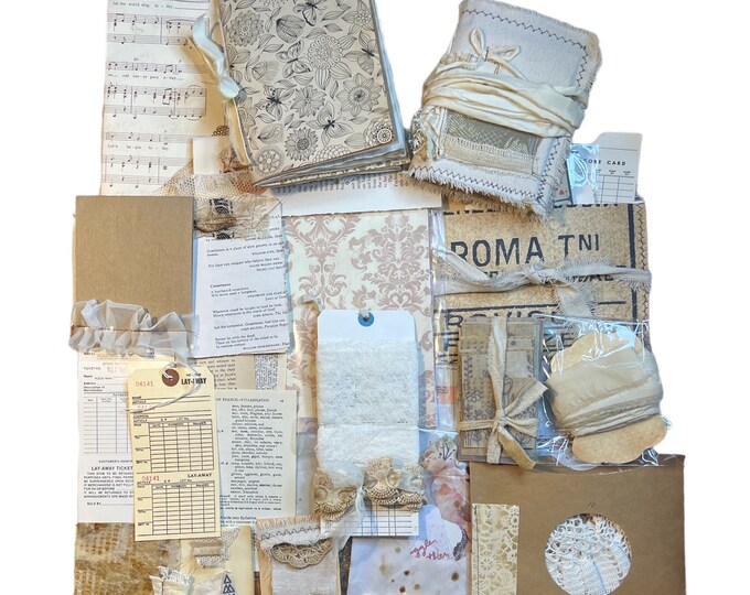 Handmade Neutral Junk Journal Kit With 2 Size Journals, Paper, Ephemera ...