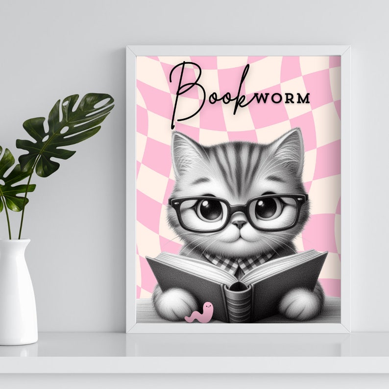 Cute Cat Reading A Book Print | Cute Cat Print | Digital Download ...