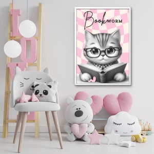 Cute Cat Reading A Book Print | Cute Cat Print | Digital Download ...