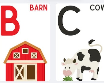 On the Farm Alphabet Flash Cards, Preschool Activity, Montessori ...