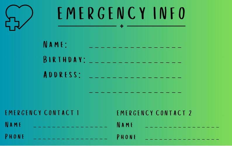 Emergency ID Card Digital Download - Etsy