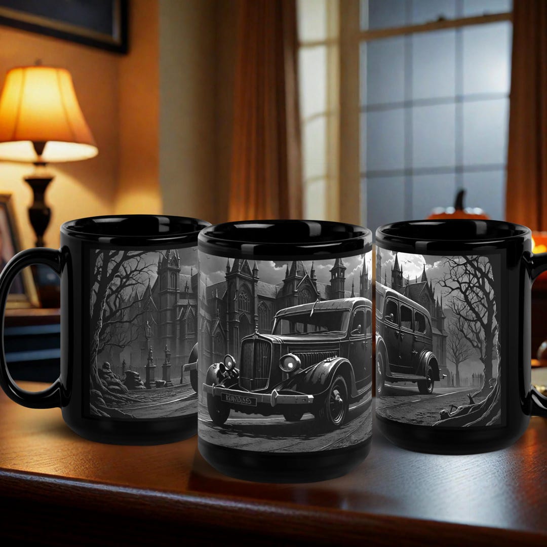 Black Out Hearse Black Glossy Mug Morbid Diner Gift Halloween Witch ...