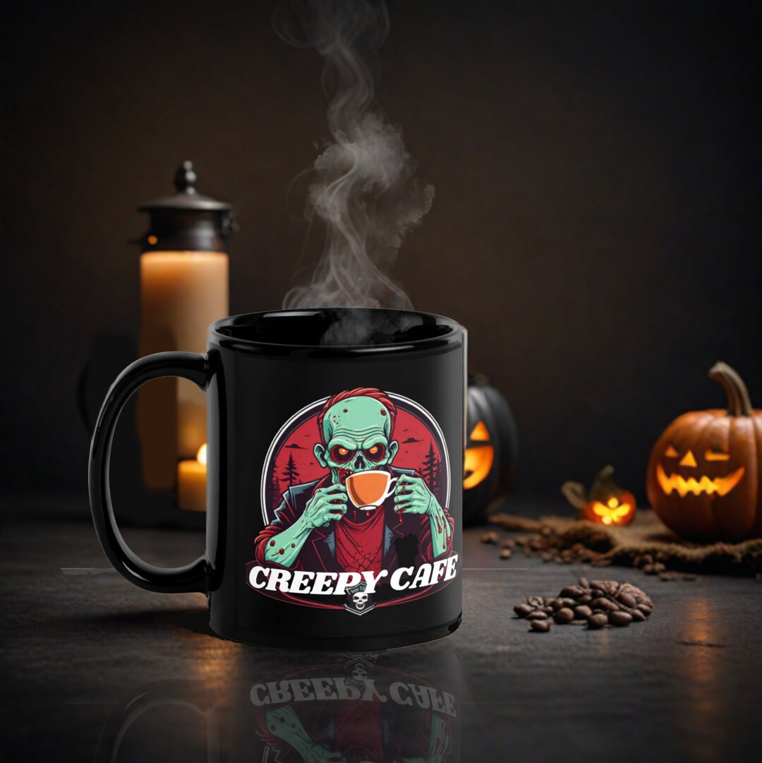 Creepy Cafe Logo, Black Mug, Zombie Mug, Halloween Mug, Spooky Mug ...