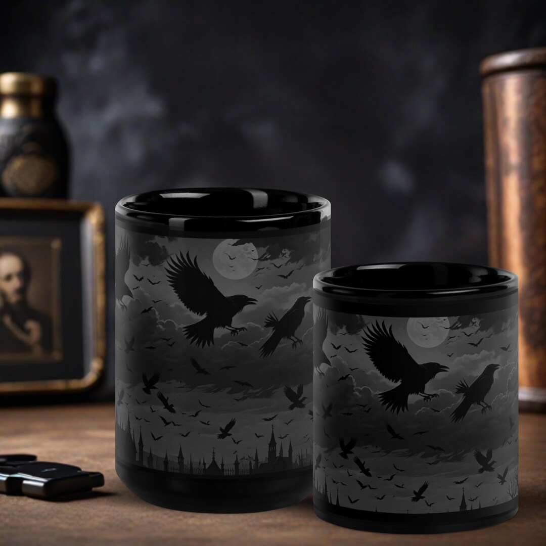 Black Out as the Crow Flys Black Glossy Mug Morbid Diner Gift Halloween ...