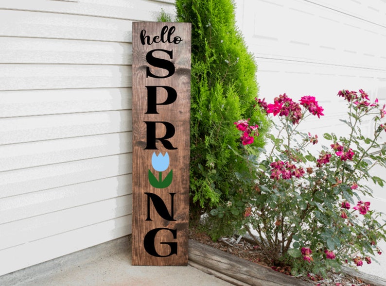Hello Spring Wood Front Porch Sign | Spring Porch Decor | Spring Front ...
