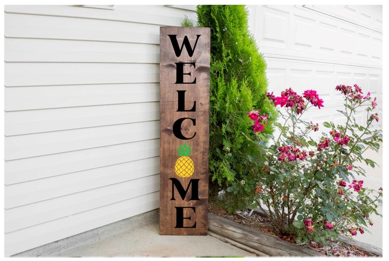 Pineapple Welcome Sign for Front Porch - Vertical Wood Porch Leaner - Etsy