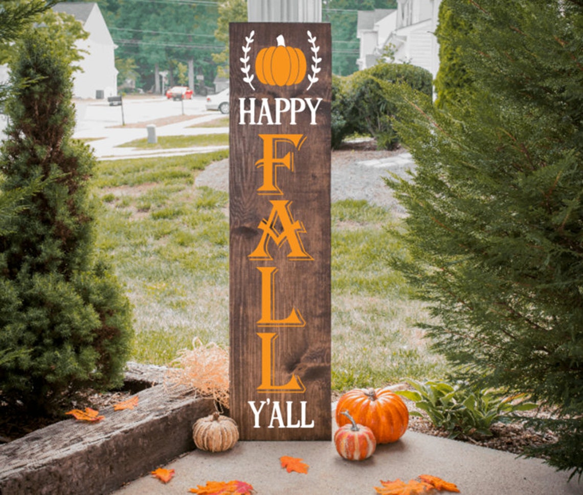Happy Fall Y'all Front Porch Sign | Fall Porch Leaner | Welcome Sign ...