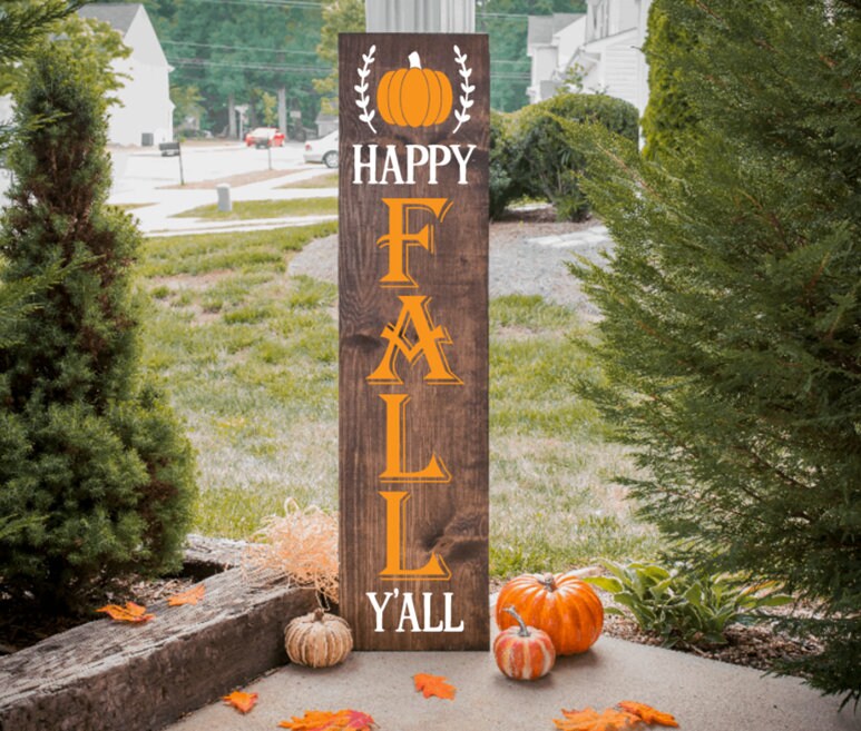 Happy Fall Y'all Front Porch Sign | Fall Porch Leaner | Welcome Sign ...