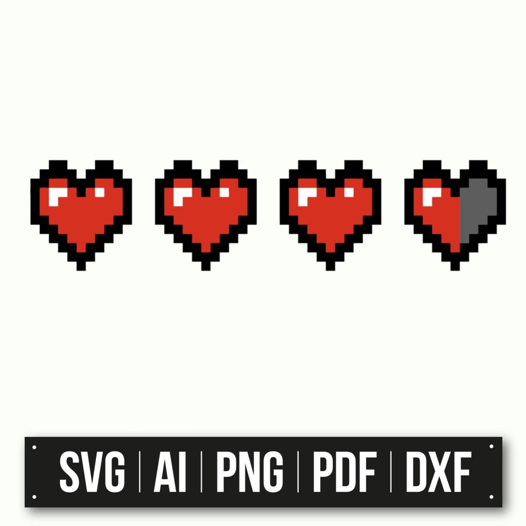 Retro Pixel Hearts | Video Game Style | SVG AI PNG Pdf Dxf | Pixel Art ...
