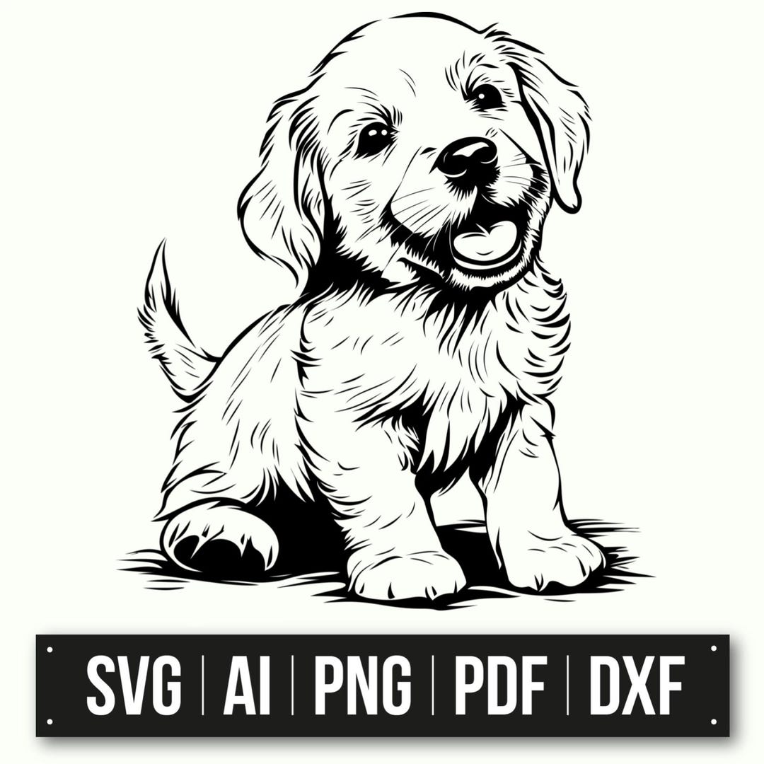 Golden Retriever Puppy | Puppy Line Art Illustration | Instant Download ...
