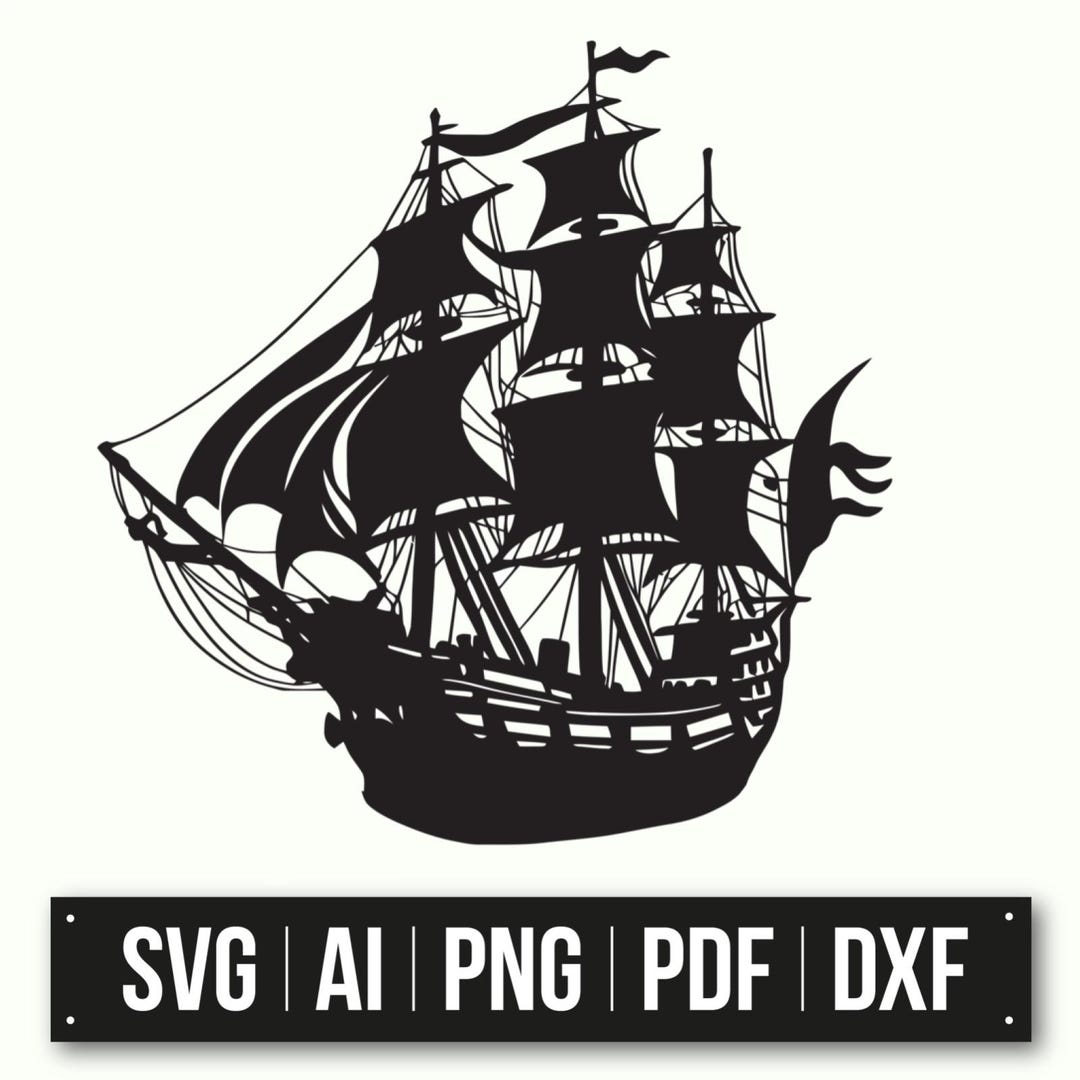 Sailing Ship Silhouette | Black and White Nautical Art | Vintage Style ...