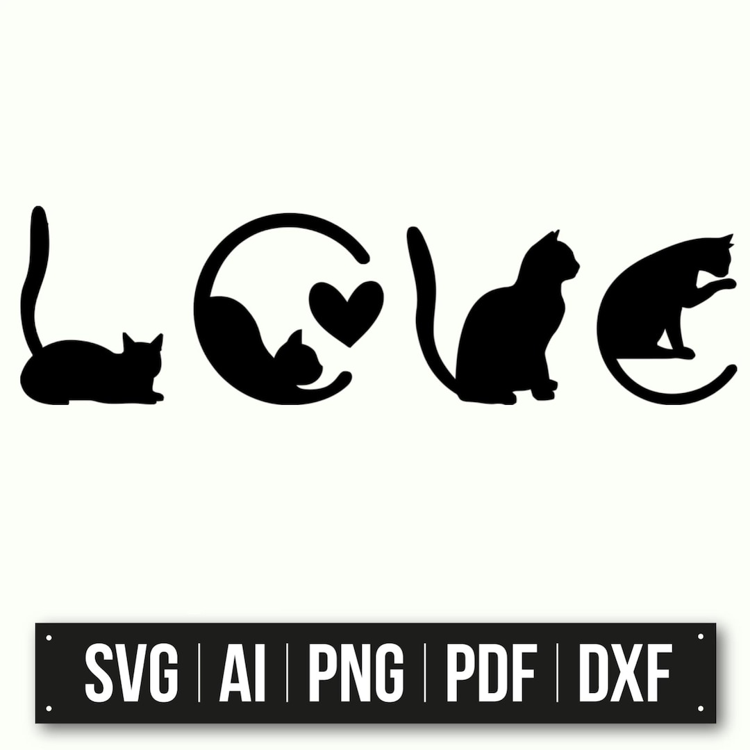 Love Cat Silhouette Art | Cat Lover Decor | Heart and Cat Design | Pet ...