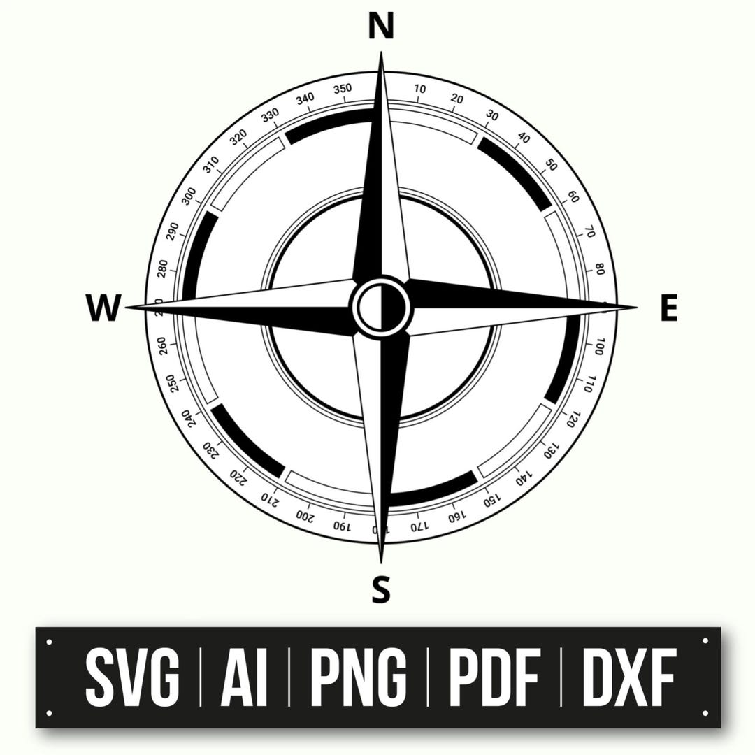 Classic Compass Design | Black and White Vector Art | Compass Rose SVG ...