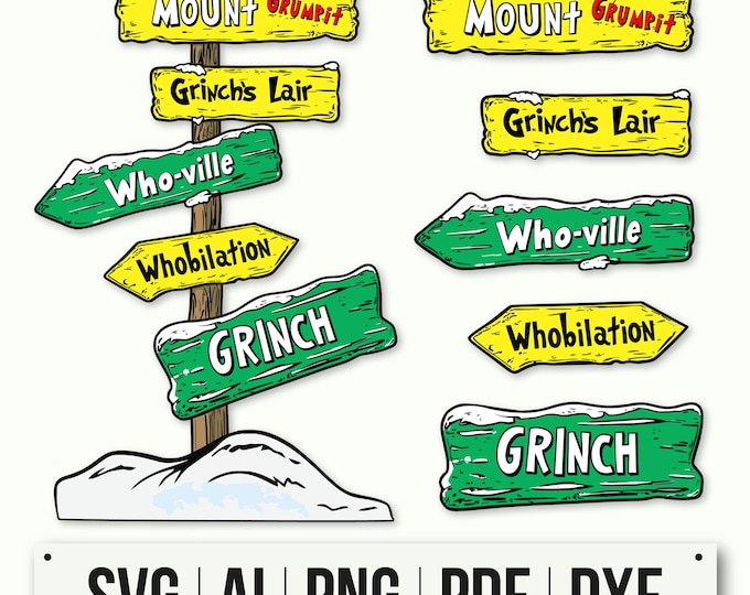 Grinch Direction Signs SVG | Bundle Street Sign Whoville SVG | Instant ...