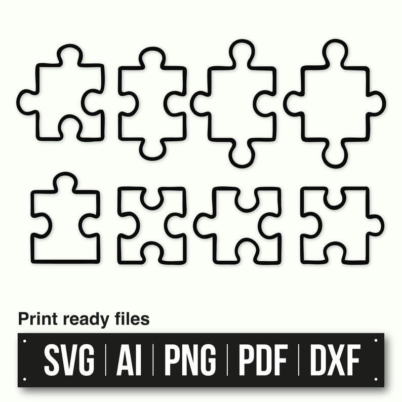 Puzzle Outline SVG Bundle | Simple Puzzle Piece Vector Cut File for ...