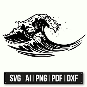Black and White Wave Vector Design | Instant Download | Ocean Art ...
