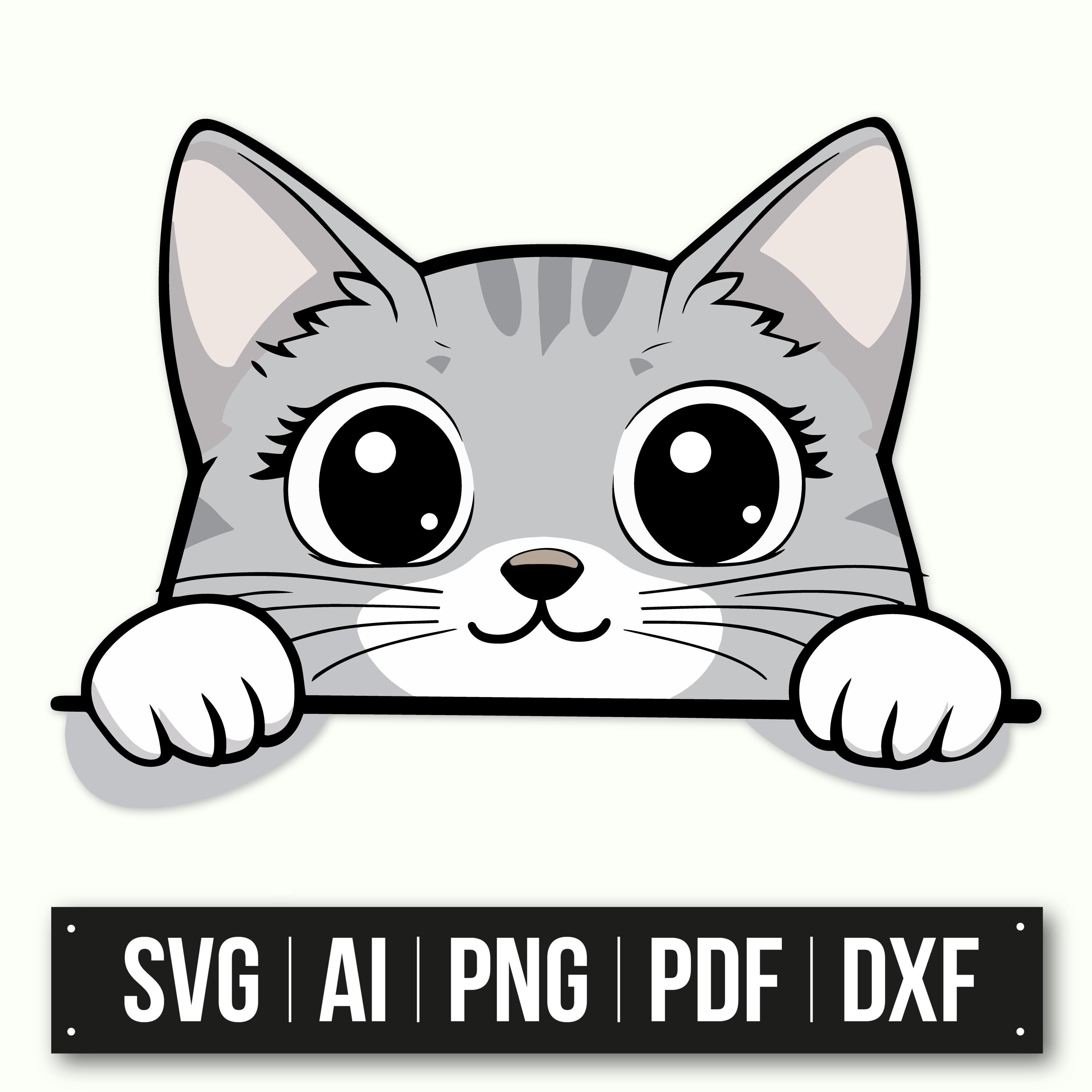 Gray Tabby Cat SVG Png Dxf Pdf | Meow SVG | Cute Peeking Cat Laser Cut ...